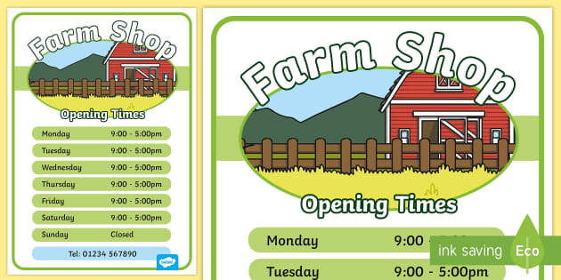 Farm Shop Role Play Opening Times (Teacher-Made) - Twinkl