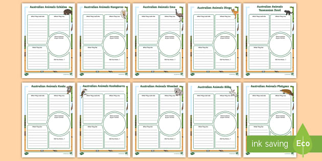 Australian Animals Information Report Writing Frames Pack