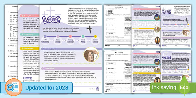 UKS2 Lent Differentiated Reading Comprehension Activity