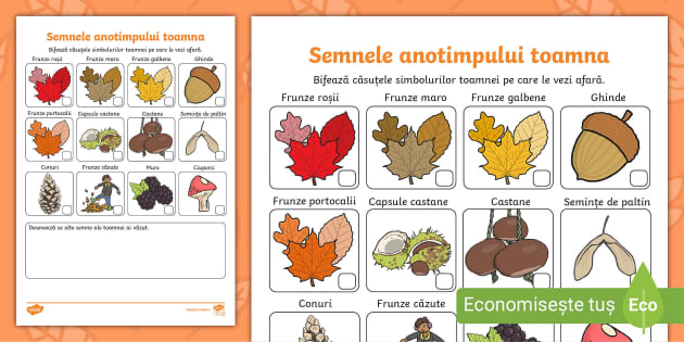 Vânătoarea semnelor anotimpului toamna – Listă de verificare