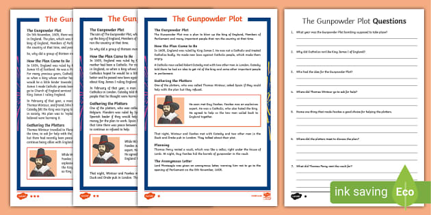 KS2 The Gunpowder Plot Differentiated Reading Comprehension Activity