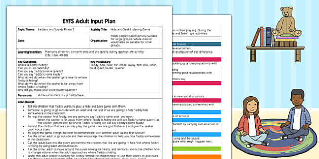 Hide and Seek Listening Game EYFS Adult Input Plan - Twinkl