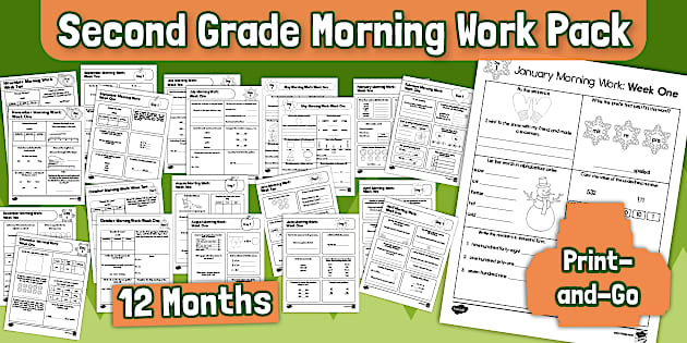 Second Grade 12 Months of Morning Work Pack - Twinkl