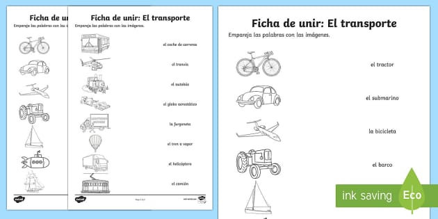 Transport Word and Picture Matching Worksheet / Worksheet Spanish