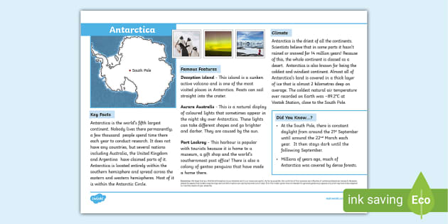 Antarctica Fact File (teacher made) - Twinkl