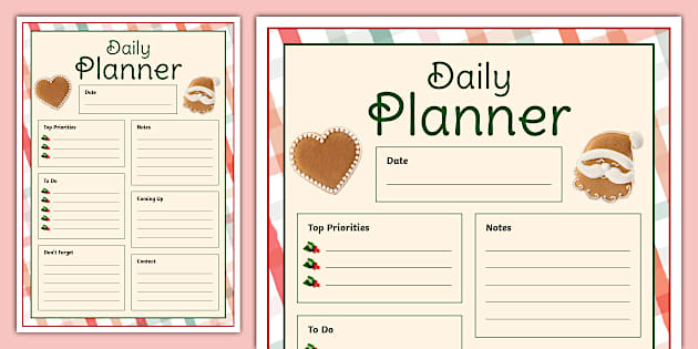 Gingerbread Christmas Themed Daily Planner (teacher made)