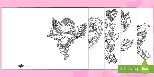 Valentines Day Mindfulness Coloring Greeting Cards - Valentines Day