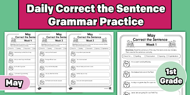 First Grade May Daily Correct the Sentence Grammar Practice