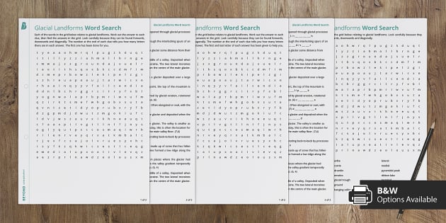 Glacial Landscapes: Glacial Landforms Word Search - Twinkl