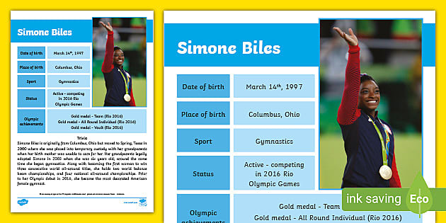 USA Olympians Simone Biles Fact File (teacher made)