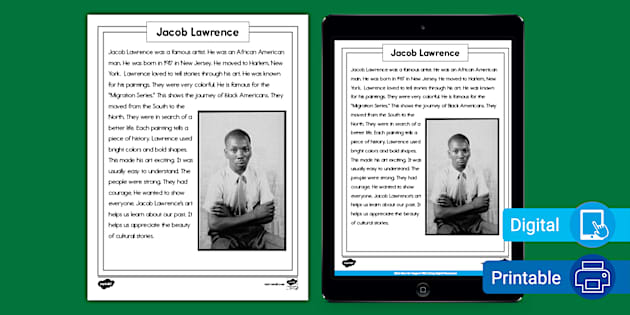 First Grade Jacob Lawrence Reading Comprehension Worksheet