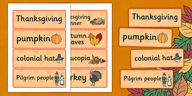Thanksgiving Word Cards (teacher made) - Twinkl