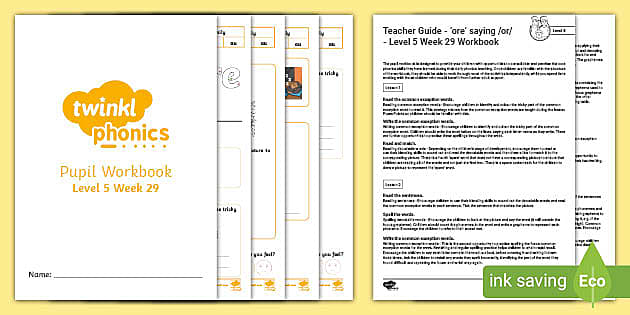‘ore’ saying /or/ - Twinkl Level 5 Week 29 Phonics Workbook