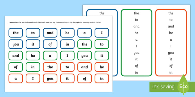 Match the Words (Everyday Words 1) Peg Game (Teacher-Made)