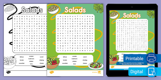 Salads Word Search for K-2nd Grade (teacher made) - Twinkl