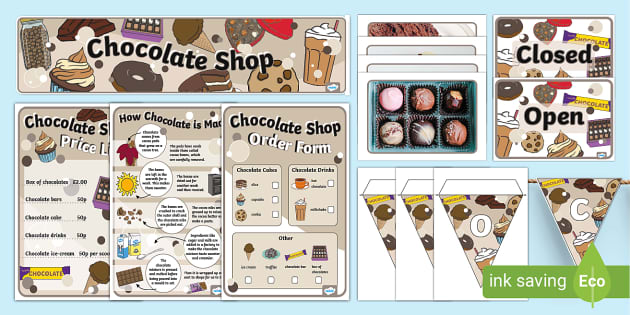 Chocolate Shop Role Play Pack - KS1 - EYFS - Food - Twinkl