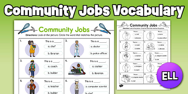 Community Jobs Vocabulary for ELL | Picture and Word Worksheet