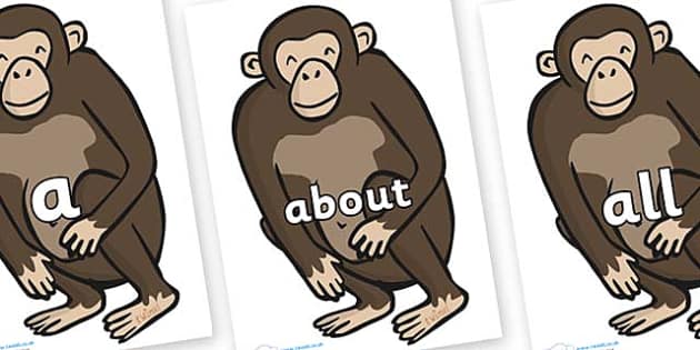 100 High Frequency Words on Chimps (teacher made) - Twinkl