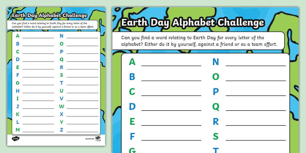 Earth Day Alphabet Challenge Worksheet (teacher made)
