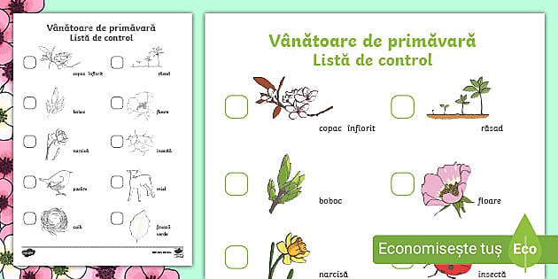 Vânătoarea mea de primăvară - Listă de control - Twinkl