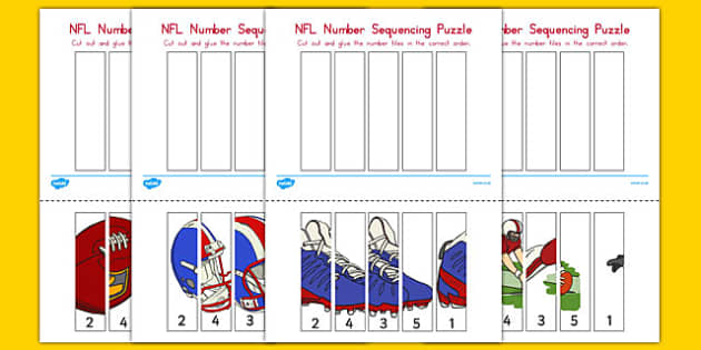 Football 1-5 Number Sequencing Puzzles (teacher made)