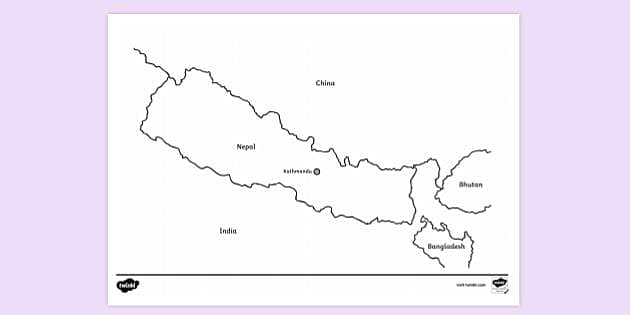 FREE! - Map of Nepal with Kathmandu colouring sheet - Twinkl