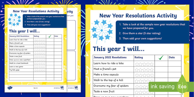 New Year Resolutions Worksheet | New Year Resolutions KS1