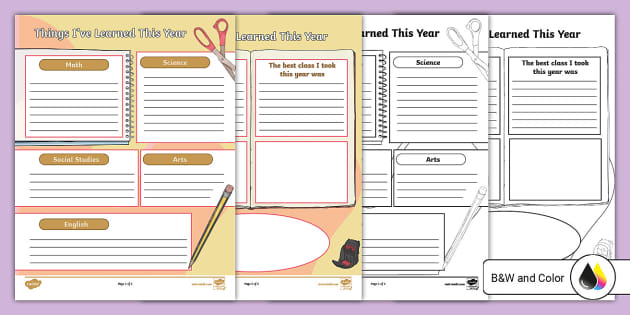Things I've Learned This Year Doodle Organizer for 6th-8th Grade