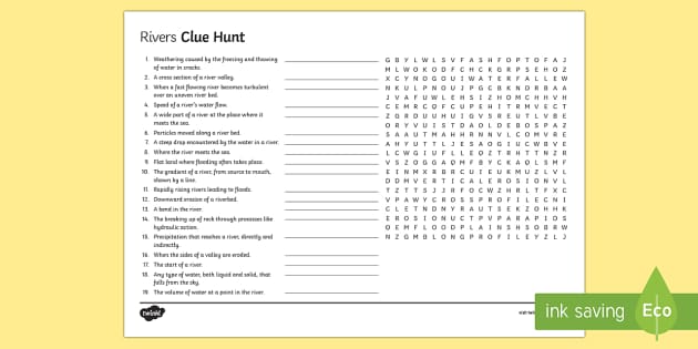 Rivers Clue Hunt Worksheet / Worksheet - Twinkl