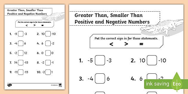 Greater Than Smaller Than Positive And Negative Numbers