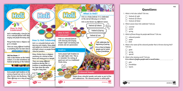 KS1 Holi Differentiated Reading Comprehension Activity
