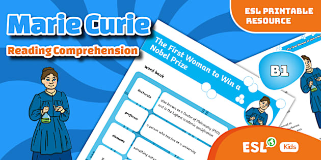 ESL The First Woman to Win a Nobel Prize Reading Comprehension [Kids, B1]