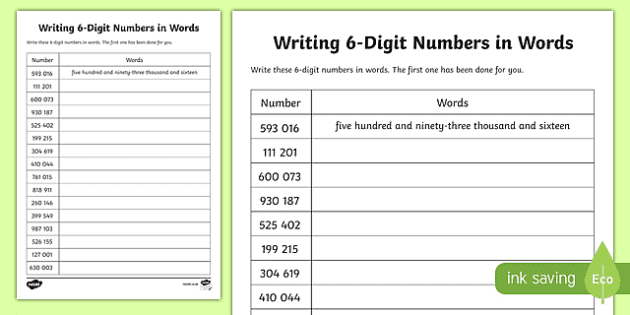 Writing 6 Digit Numbers In Words Teacher made Worksheet Lupon gov ph