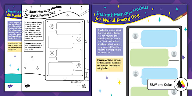Instant Message Haikus for World Poetry Day Worksheet