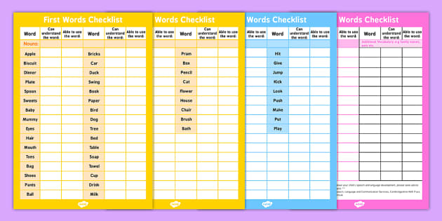 First Words Checklist (teacher made)