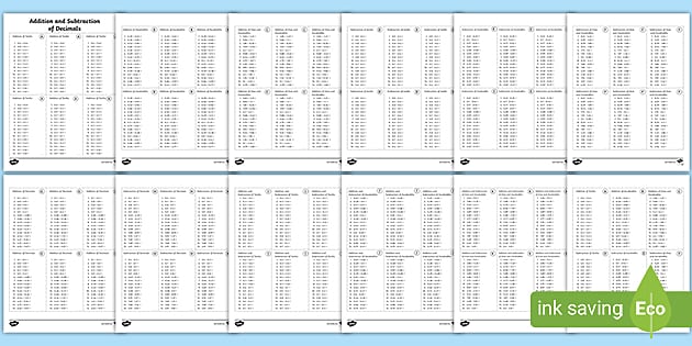 Addition And Subtraction Of Decimals Worksheets Math