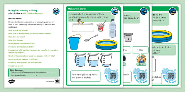 Year 2 DiM: Step 7 Measure in Litres Activity Cards - Twinkl