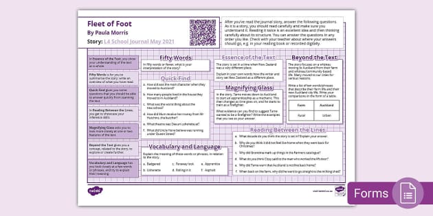 L4 May 2021 School Journal Fleet of Foot Story Comprehension