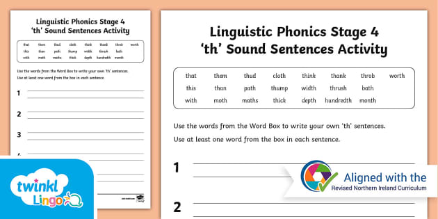 Linguistic Phonics Stage 4 'th' Sentences Activity Sheet