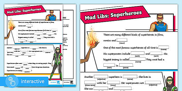 Interactive PDF: Mad Libs Superheroes (Hecho por educadores)