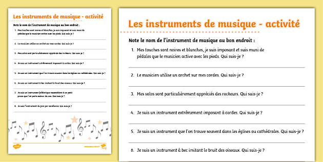 Les instruments de musique - activité (teacher made) Les instruments de musique - activité (teacher made)