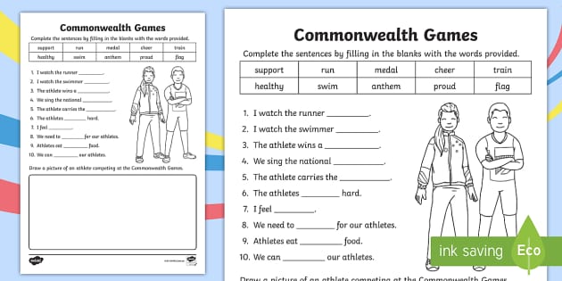 The Commonwealth Games Cloze Worksheet (teacher made)