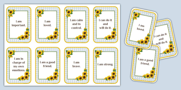 Sunflower-Themed Positive Affirmations Flashcards - Twinkl
