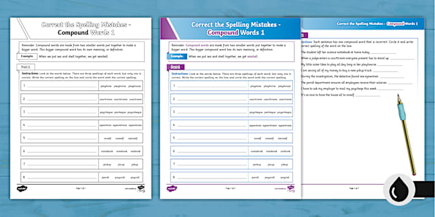 Grade 6 Spelling Compound Words Worksheet 1 (teacher made)