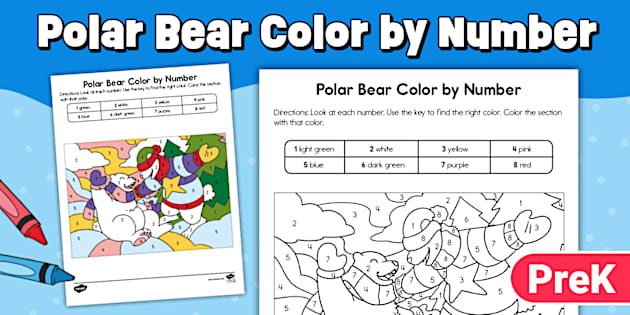 Polar Bear Color by Number to 8 Worksheet