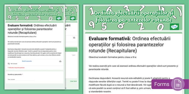 Recapitulare ordinea efectuării operațiilor – Evaluare