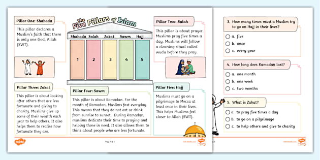 The Five Pillars of Islam Fact File and Quiz (teacher made)