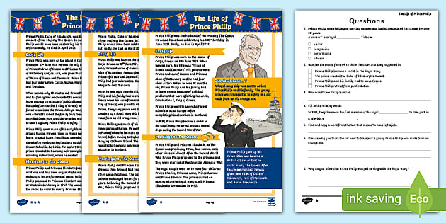 UKS2 The Life of Prince Philip Differentiated Reading Comprehension ...