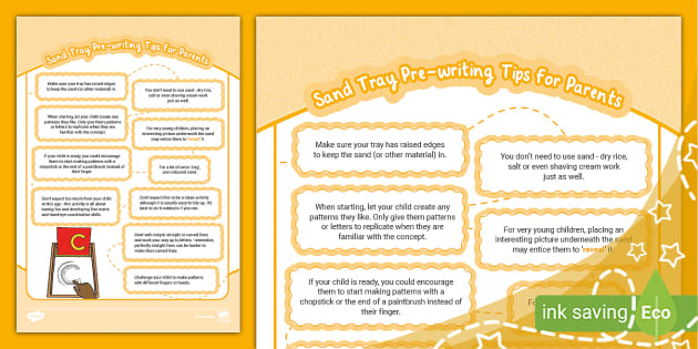 Sand Tray Pre-writing Tips For Parents (teacher made)