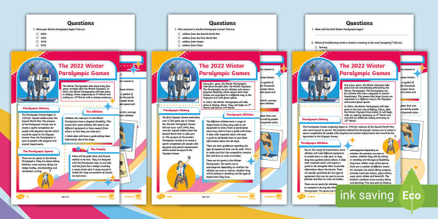 KS2 Winter Paralympics Differentiated Reading Comprehension Activity